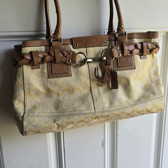 Coach | Bags | Coach Pastel Yellow And Brown Signature Tote Bag | Poshmark